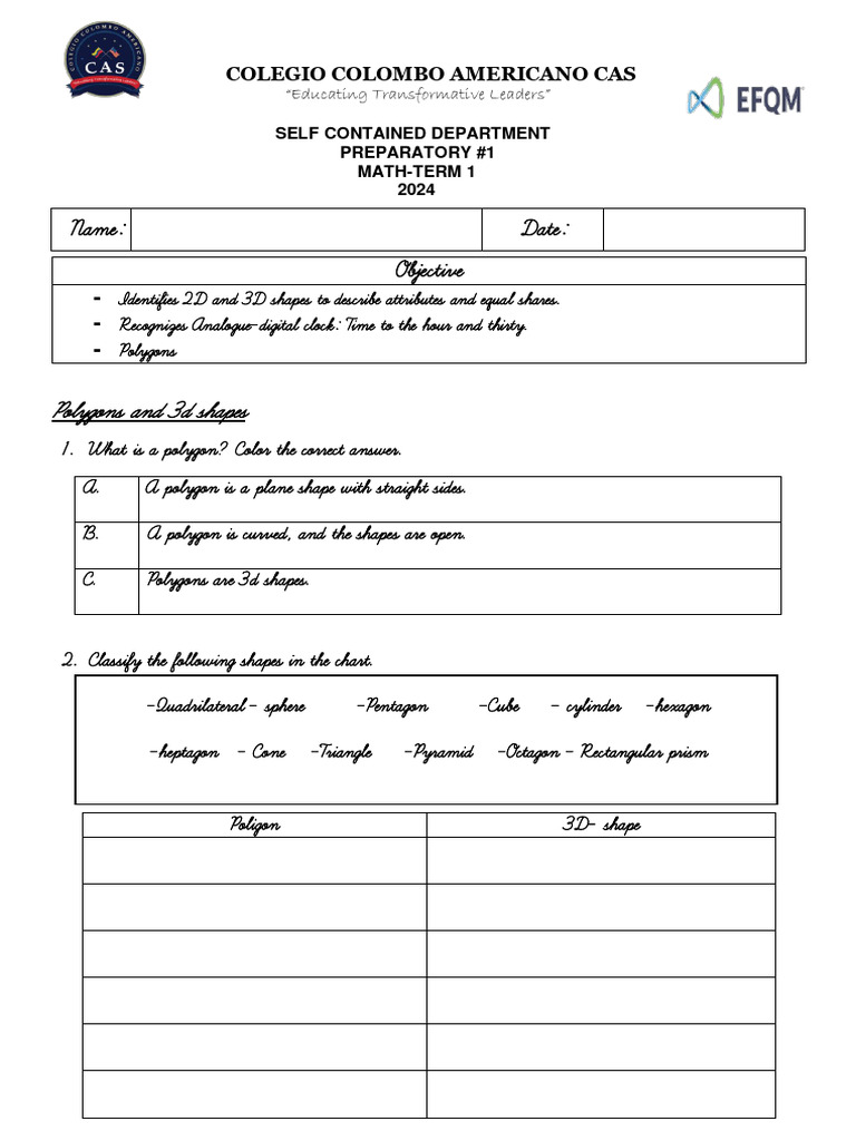 Prep 1-2-3 Term I | PDF | Shape | Polygon