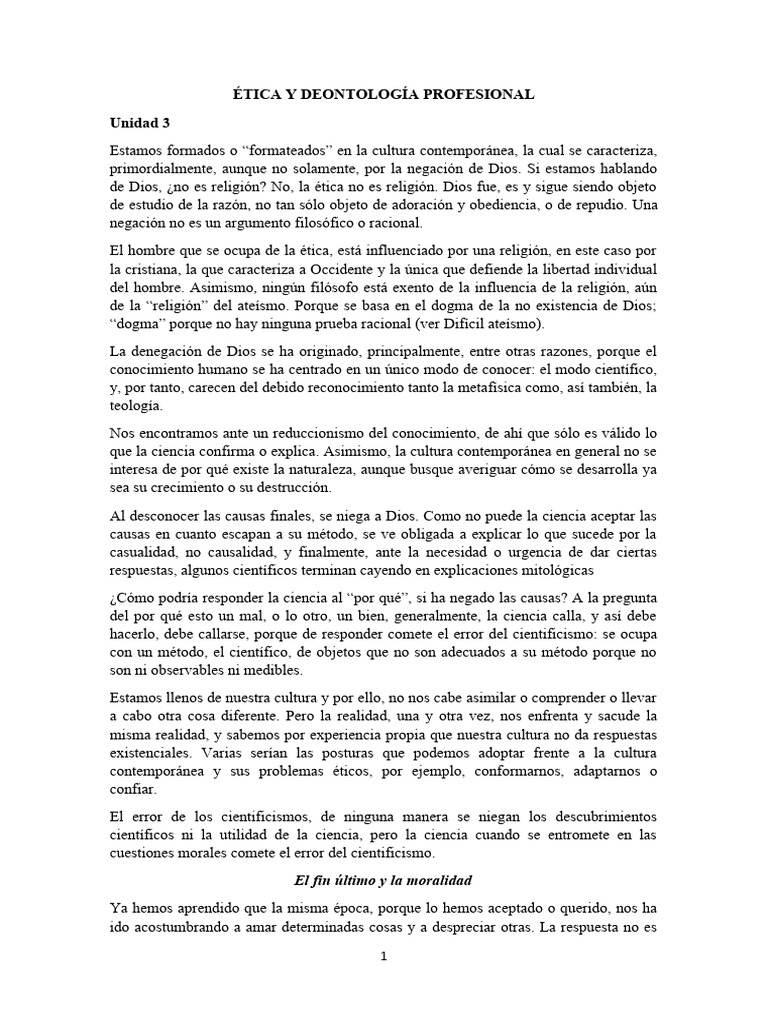 ÉTICA Y DEONTOLOGÍA PROFESIONAL Unidad 3 | PDF | Alma | Felicidad