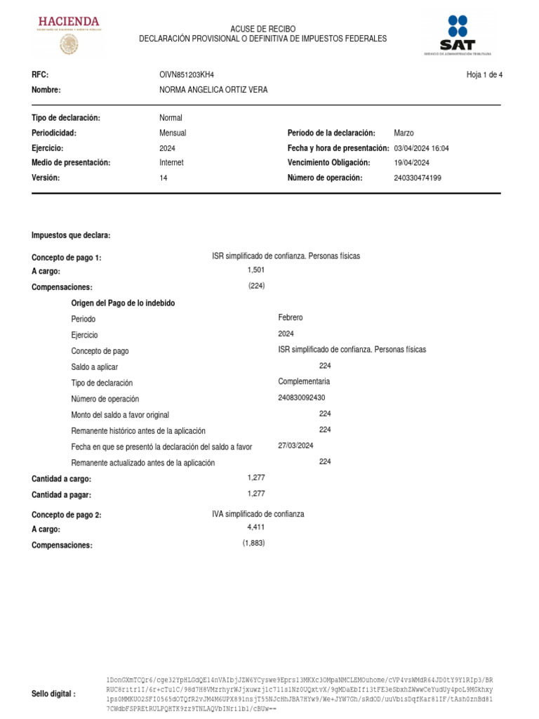 Acuse OIVN851203KH4 38 2024 | PDF | Bancos | Impuesto sobre la renta