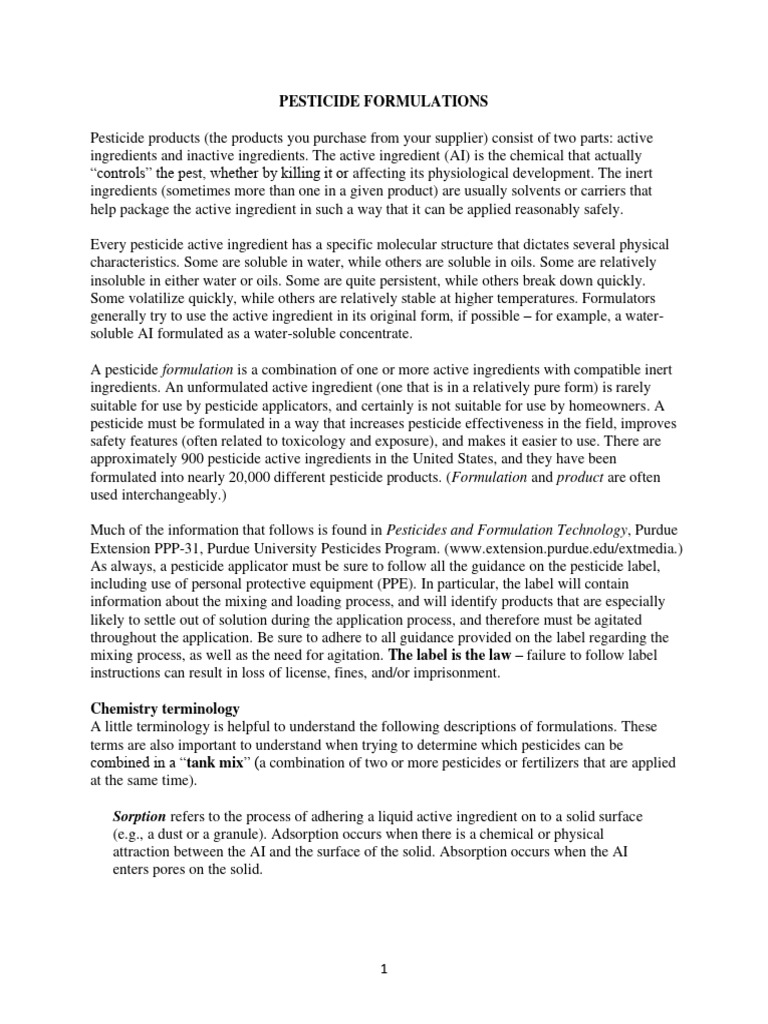 Pesticide Formulations | PDF | Emulsion | Solubility