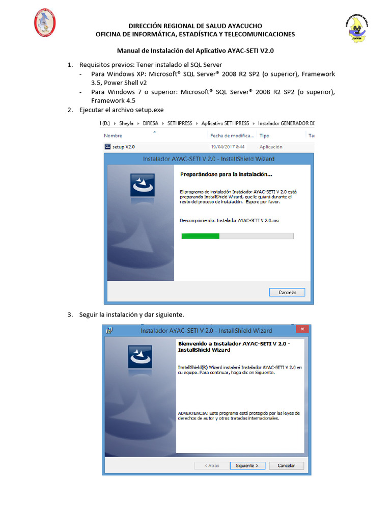 Manual de Instalación Del Aplicativo AYAC-SETI V2.0 | PDF | Archivo de ...