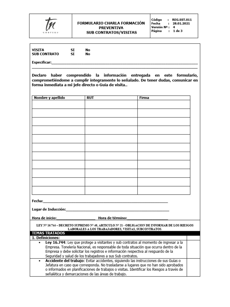 REG - sst.011 - Formulario Charla Formación Preventiva Grupal | PDF | Soldadura | Construcción