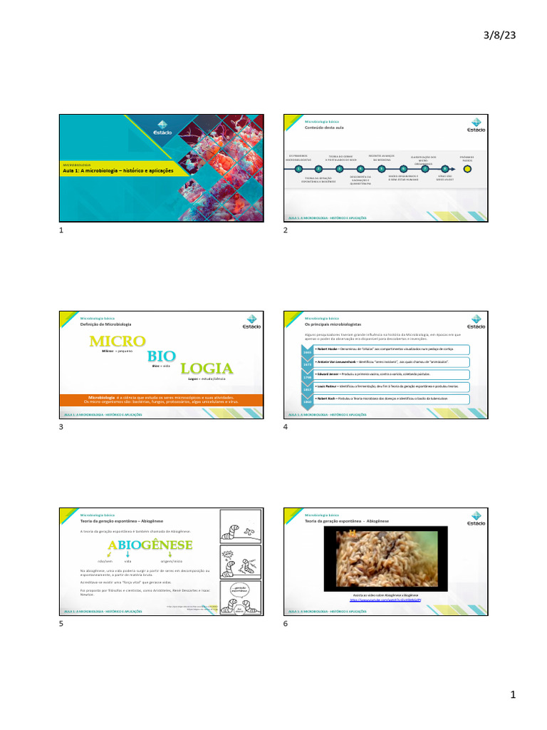 Aula 01 - A Microbiologia Histo Rico e Aplicac o Es | PDF ...