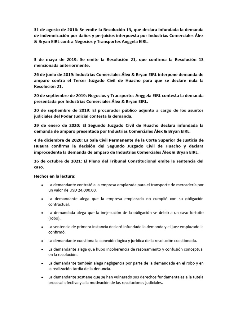 Indemnización Infundada: Caso Álex & Bryan EIRL | PDF | Sentencia (ley ...