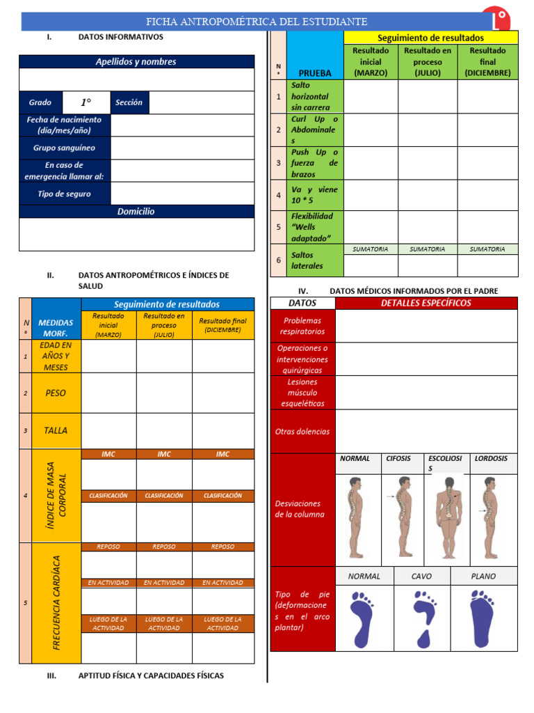 Ficha Biometrica Vi-1° | PDF | Índice de masa corporal | Enfermedades y trastornos