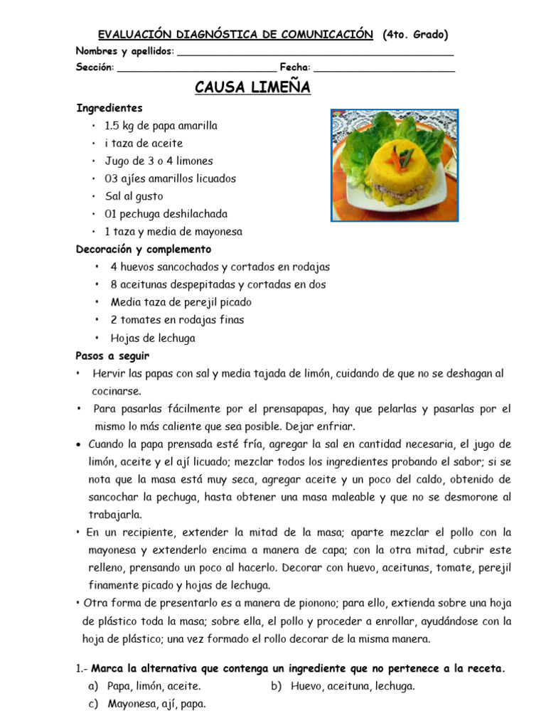 7 - 20-7-2015 - Evaluación de 4to - de Comunicación | PDF | Agua | Mayonesa