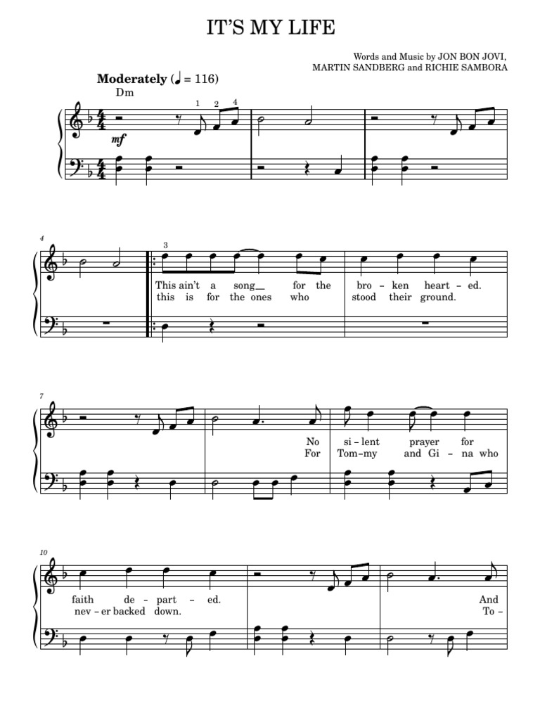 Its My Life - Bon Jovi Easy Piano | PDF | Recorded Music | Glam Rock