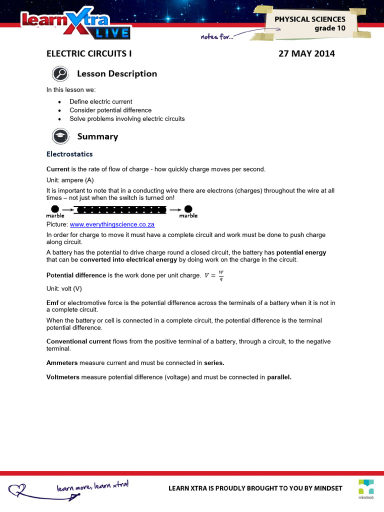 LXL - Gr10PhysicalSciences - 16 - Electric Circuits I - 27may2014 | PDF | Voltage | Series And ...