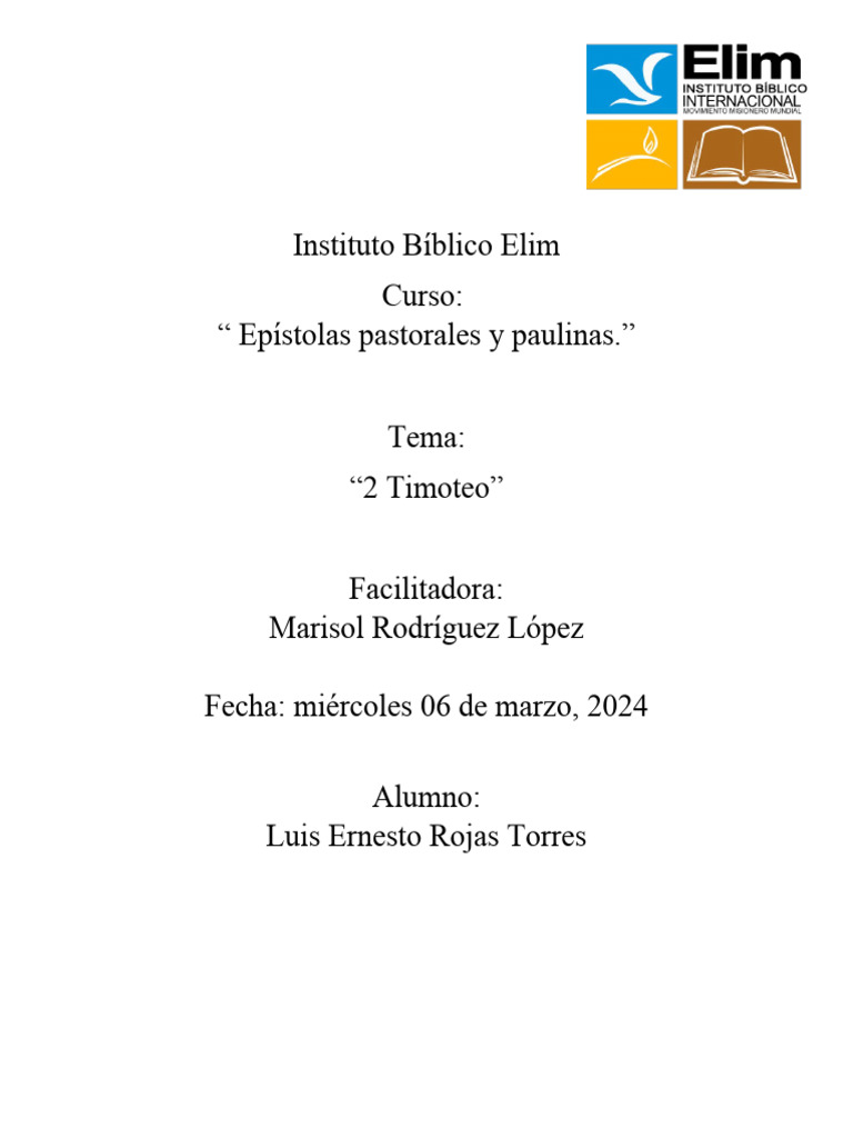 Instituto Bíblico Elim - 2 Timoteo | PDF | Pablo el apóstol | San timoteo