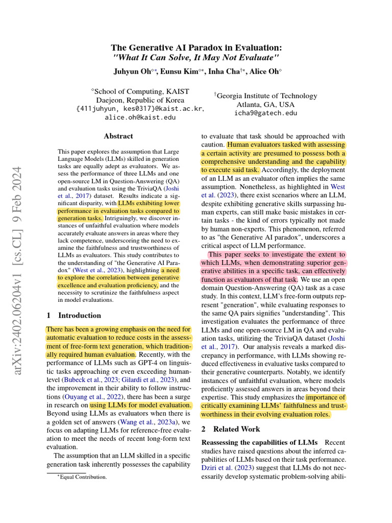 The Generative AI Paradox in Evaluation: "What It Can Solve, It May Not Evaluate" | PDF ...