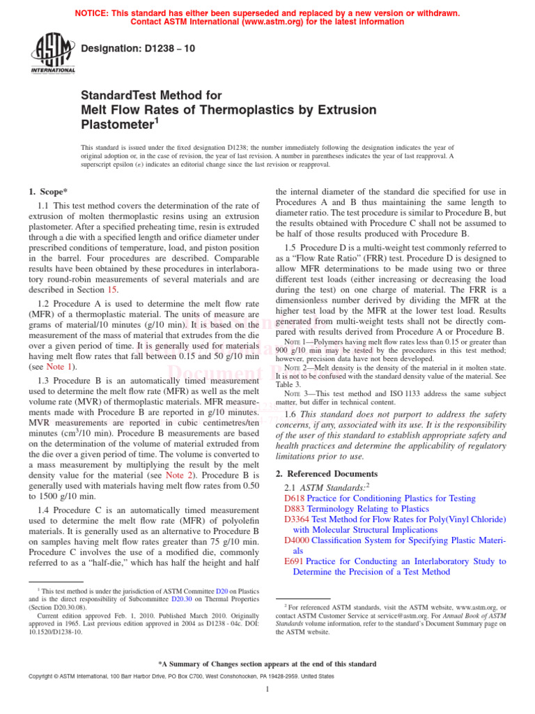 Astm D1238 10 | PDF | Density | Materials