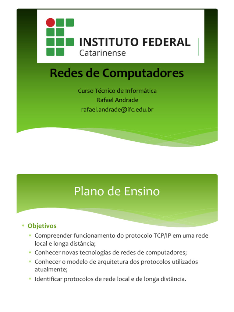 RDC - Aula 1 e 2 - Plano - Introducao A Redes de Computadores | Download grátis PDF | Rede de ...