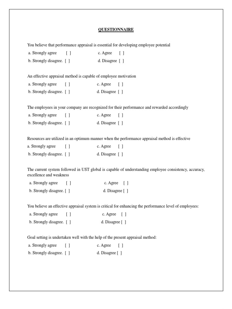 Performance Appraisal Questionnaire | PDF | Performance Appraisal ...
