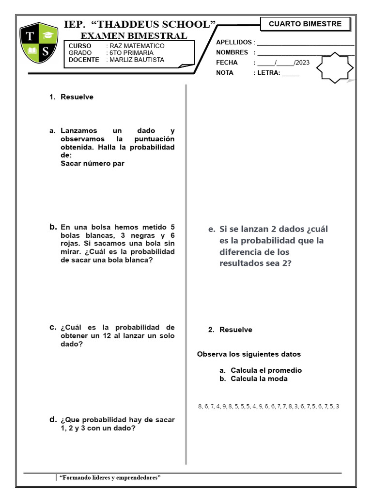 FORMATO DE EXAMEN 2023 - 2 COLUMNAS | PDF