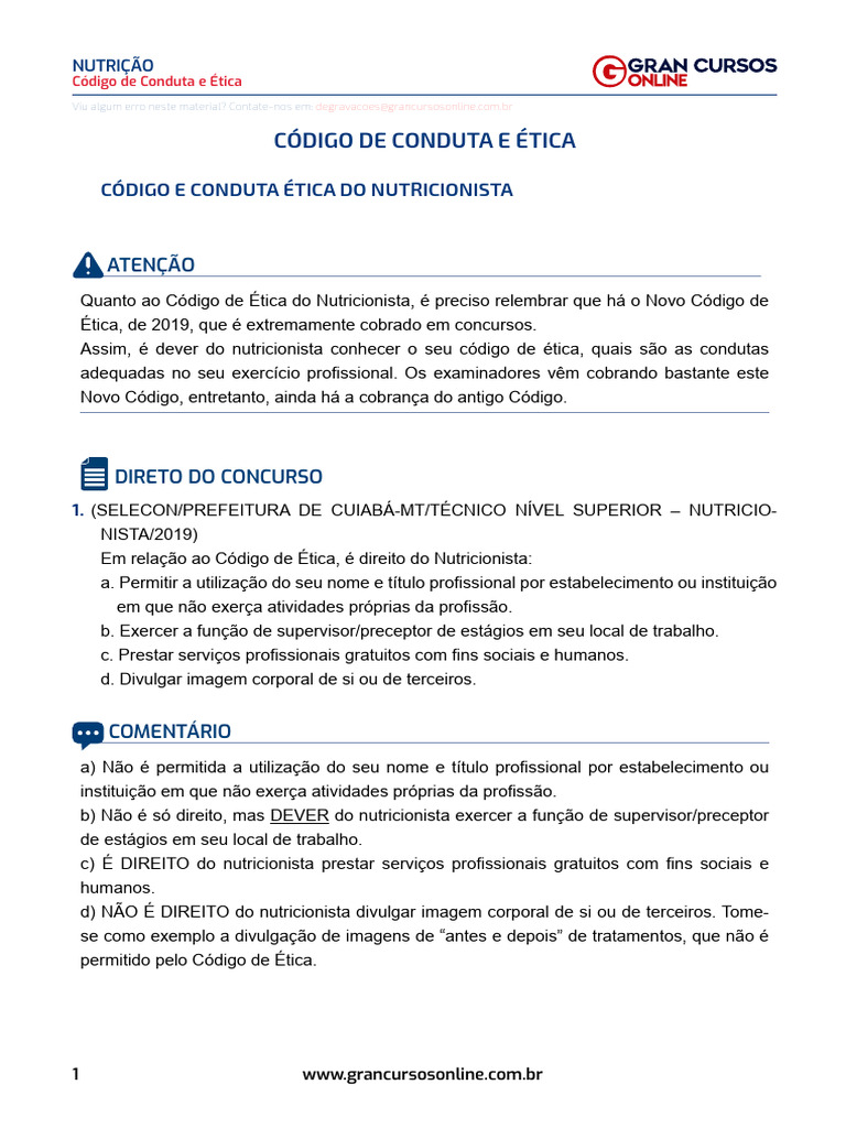 Resumo - 2660670 Monique Neves Souto Malaquias - 121648770 Codigo de Conduta e Etica 2019 Aula ...