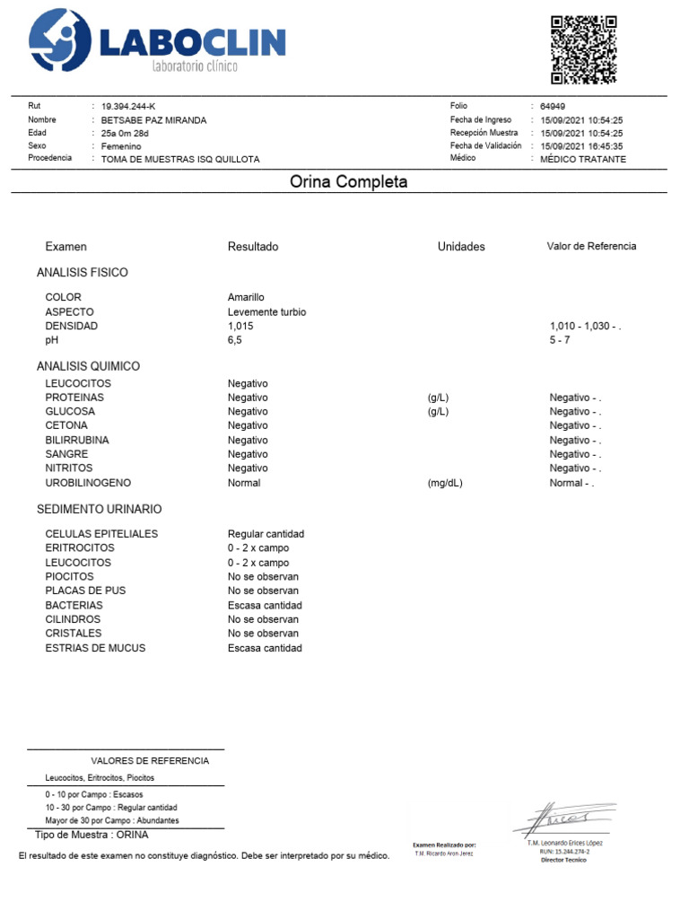 Resultados De Examen De Orina Completa Pdf Medicina Clinica