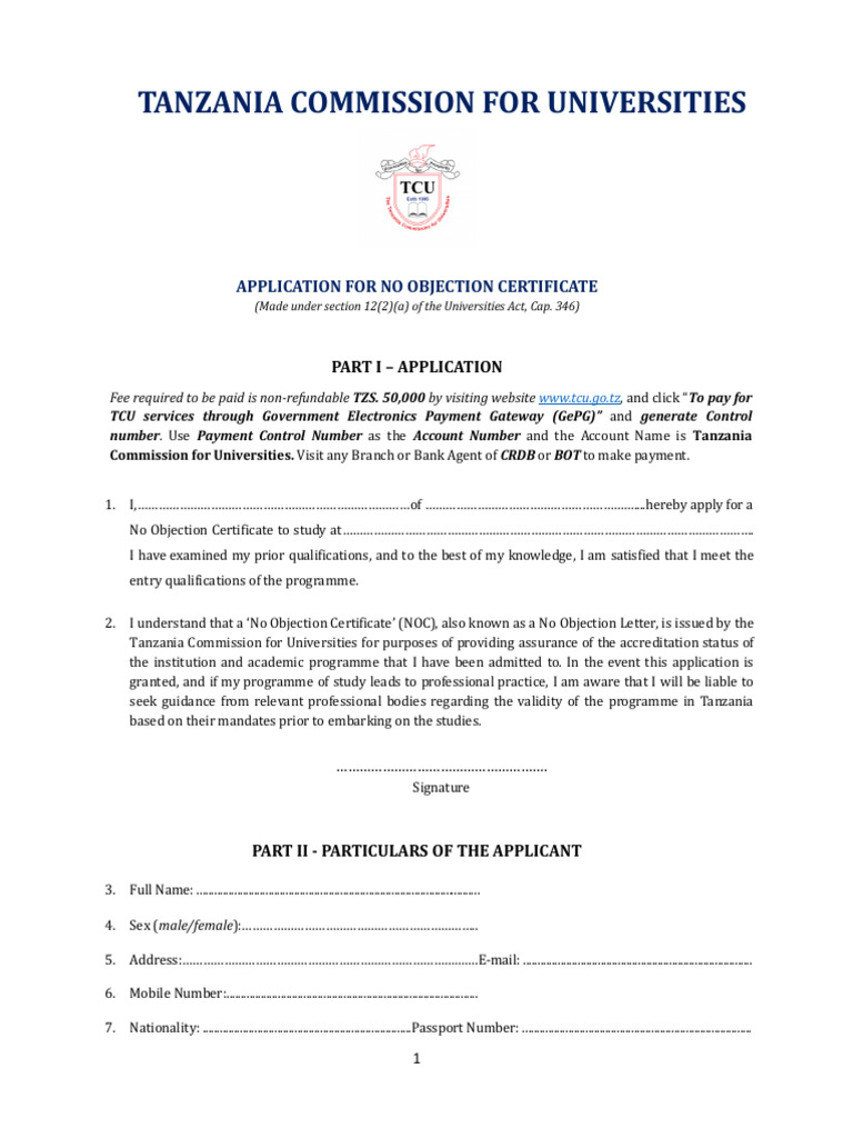 No Objection Certificate Application Form | PDF | Notary Public