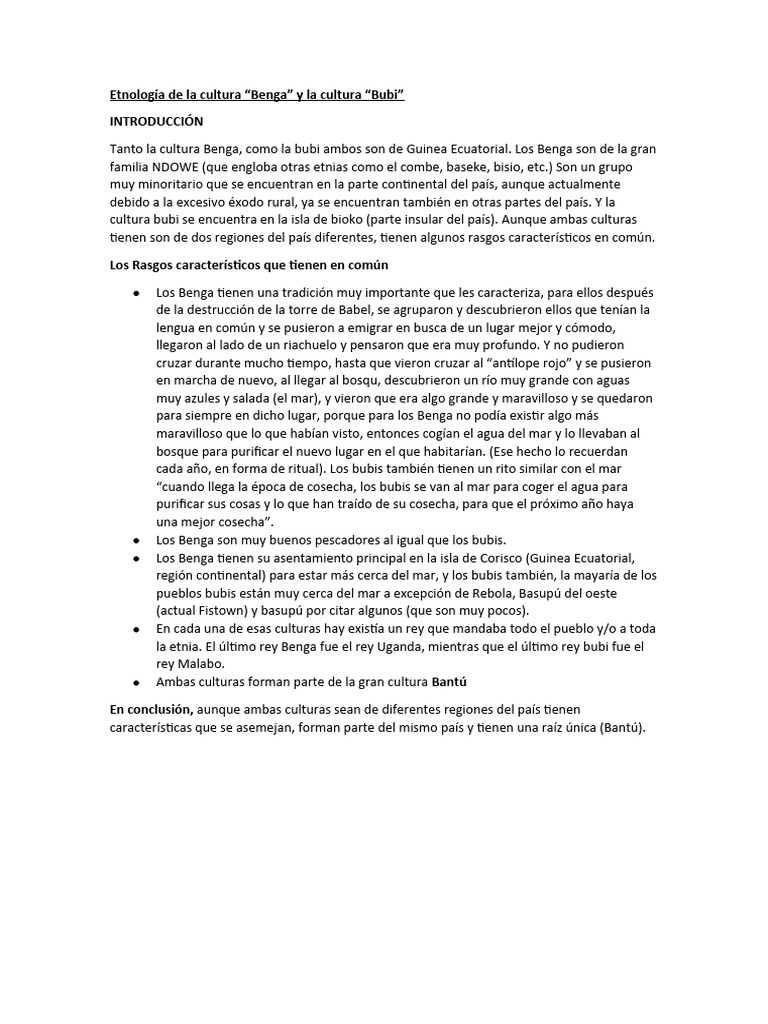 Etnologías Bubi y Benga en Guinea Ecuatorial | PDF