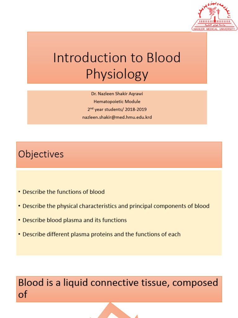 1-Introduction To Blood Physiology | PDF | Blood | Blood Plasma