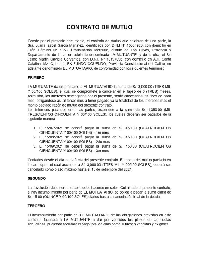 MODELO CONTRATO DE MUTUO | PDF | Pagaré