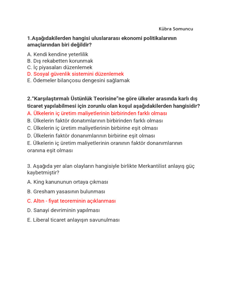 Uluslararası Iktisat Vize Soru | PDF