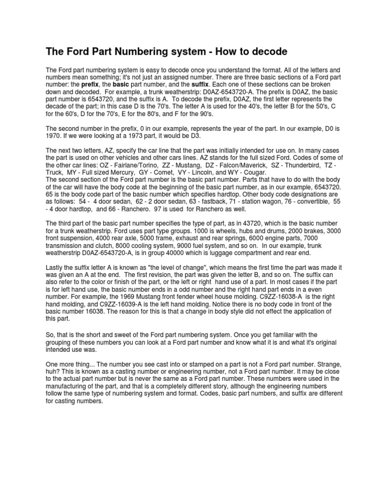 The Ford Part Numbering System | PDF | Sedan (Automobile) | Trunk (Car)