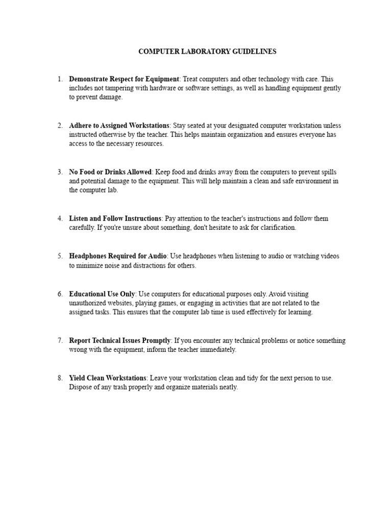 COMPUTER LABORATORY GUIDELINES | PDF