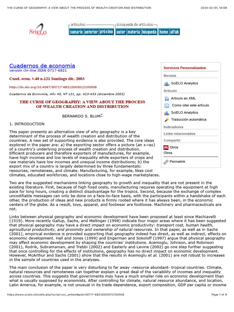 The Curse of Geography: A View About The Process of Wealth Creation and ...