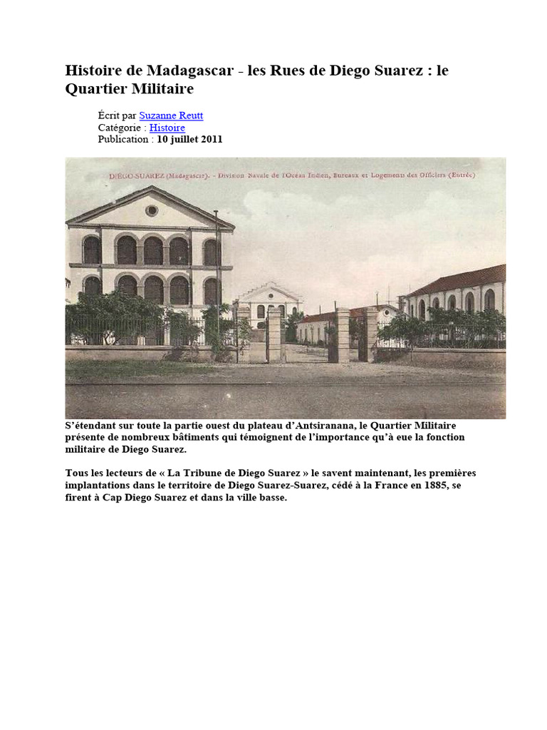 Histoire du Quartier Militaire à Diego Suarez | PDF | Brique | Militaire