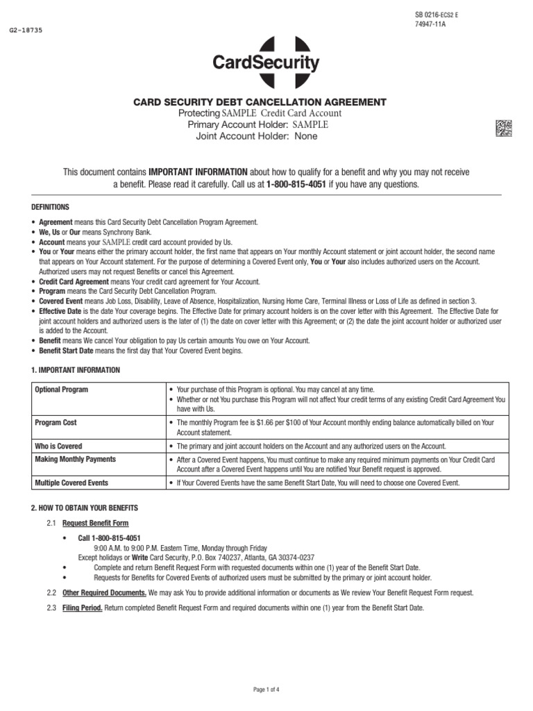 Synchrony Card Security Debt Cancellation | PDF | Credit Card | Employment