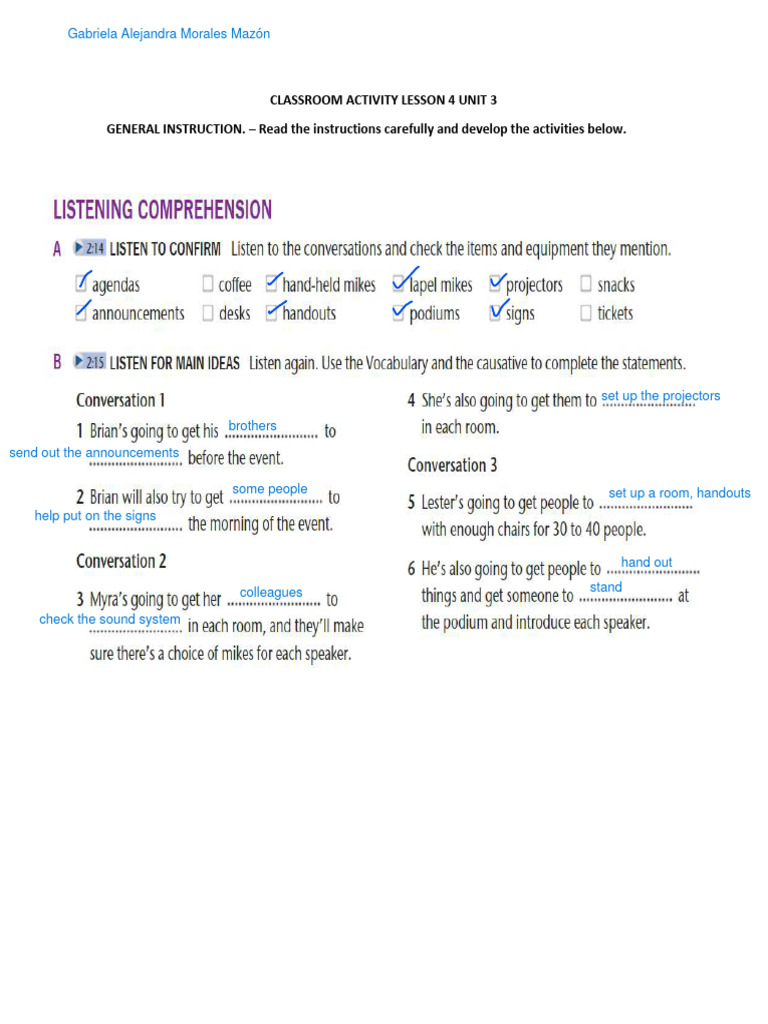 CLASSROOM ACTIVITY LESSON 4 UNIT 3 5th level | PDF