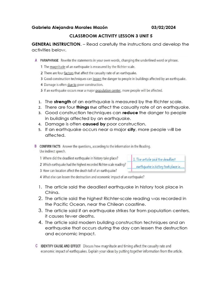 Classroom Activity Lesson 3 Unit 5 | PDF
