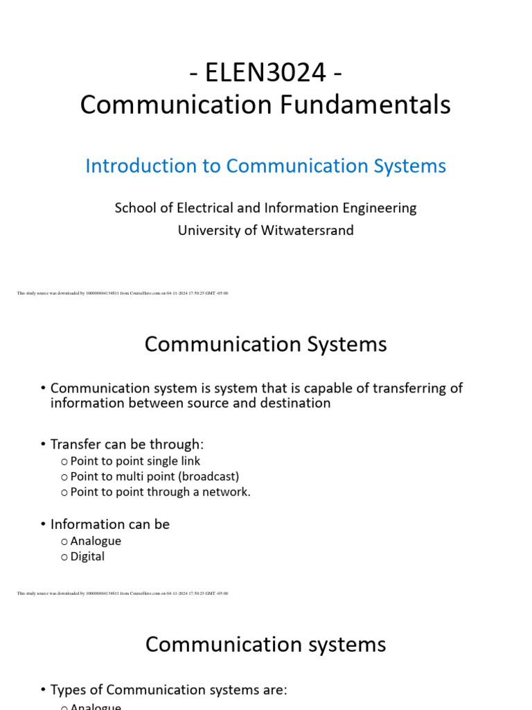 Lecture 1 Introduction To Communication Systems PDF | PDF ...