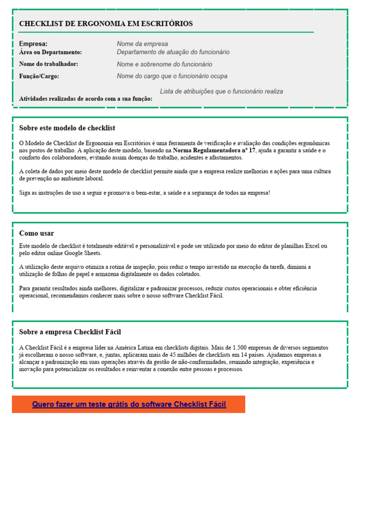 PT MR Checklist para Ergonomia | PDF | Fatores humanos e Ergonomia