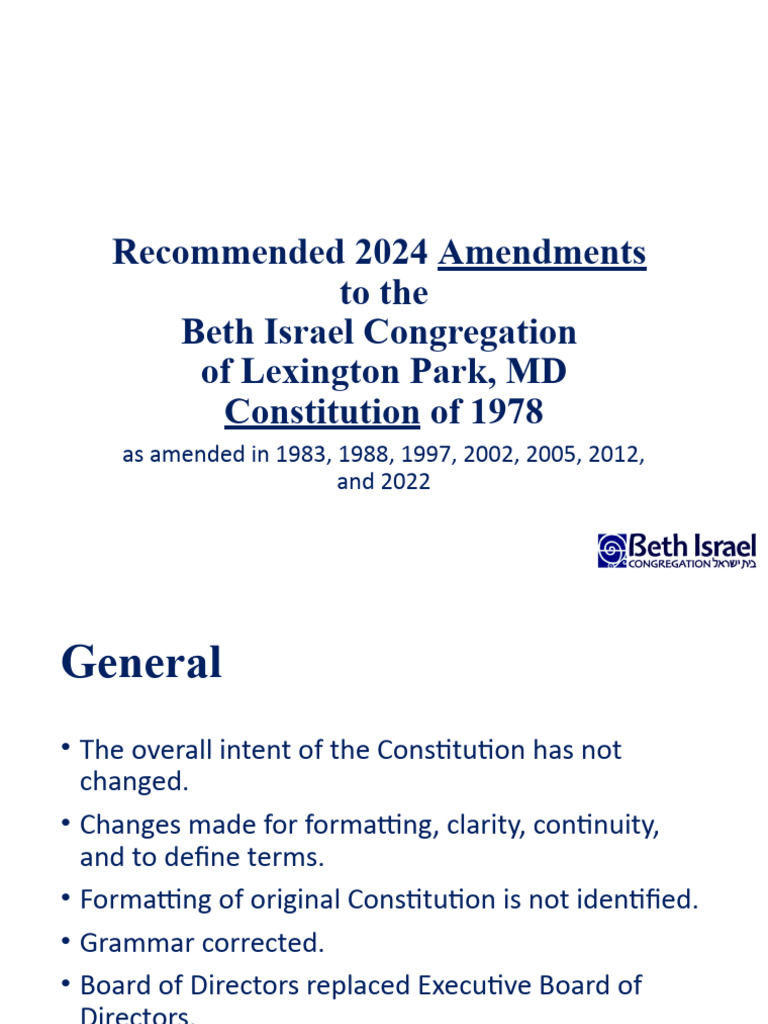 2024 Amendments to Beth Israel Constitution | PDF | Proxy Voting | Quorum