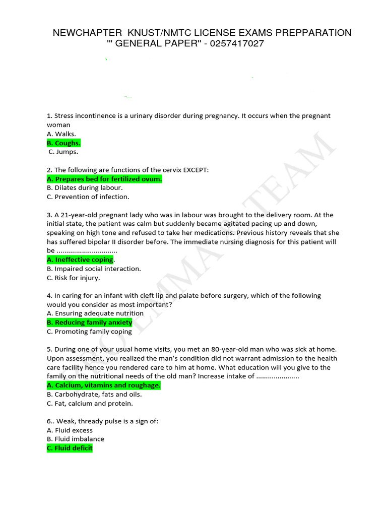 General Paper - Licensure Exams at Newchapter | PDF | Pregnancy | Nursing