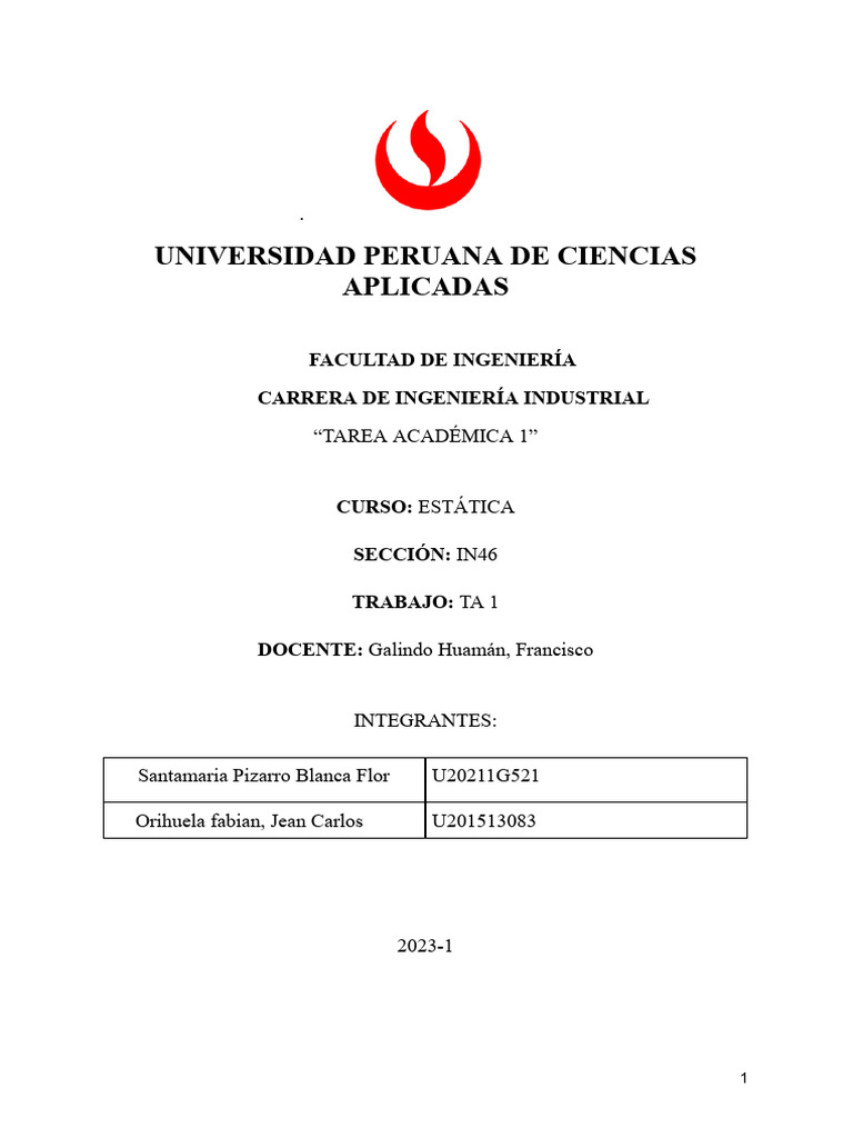 Tarea Academica - Estática IN46 | PDF
