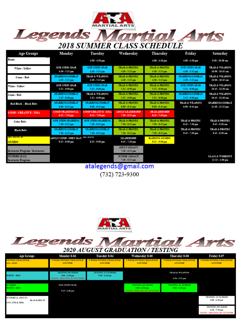 Class Schedule (Summer 2020)(August Testing)) | PDF