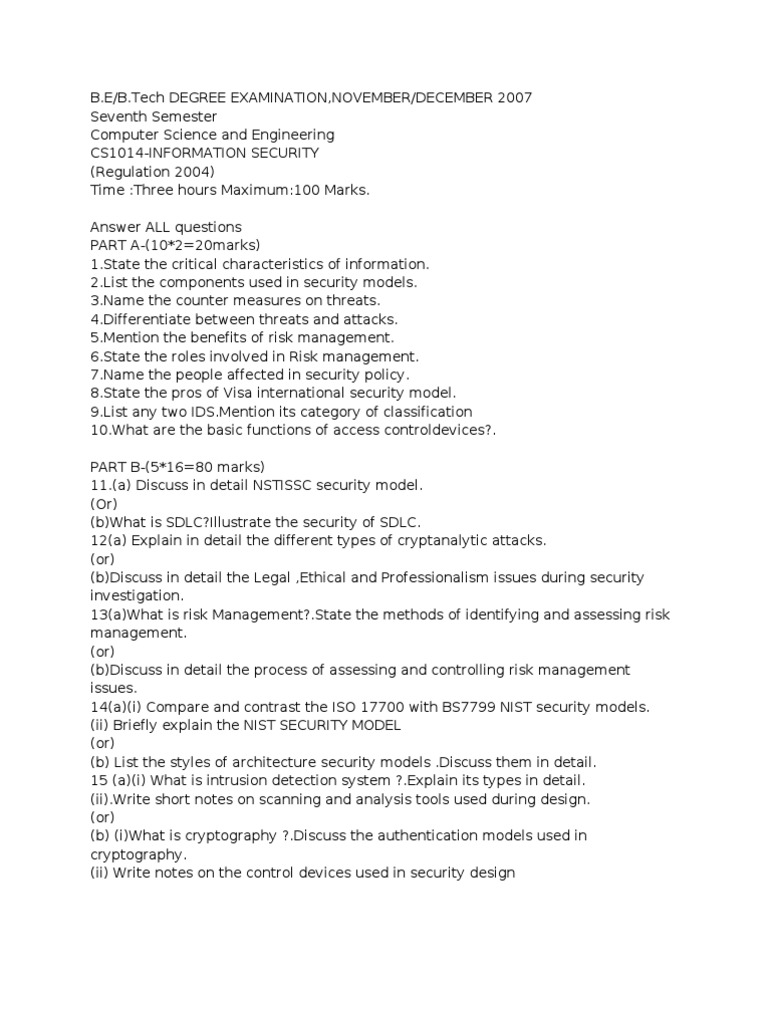 Information Security Questions | Download Free PDF | Computer Security ...