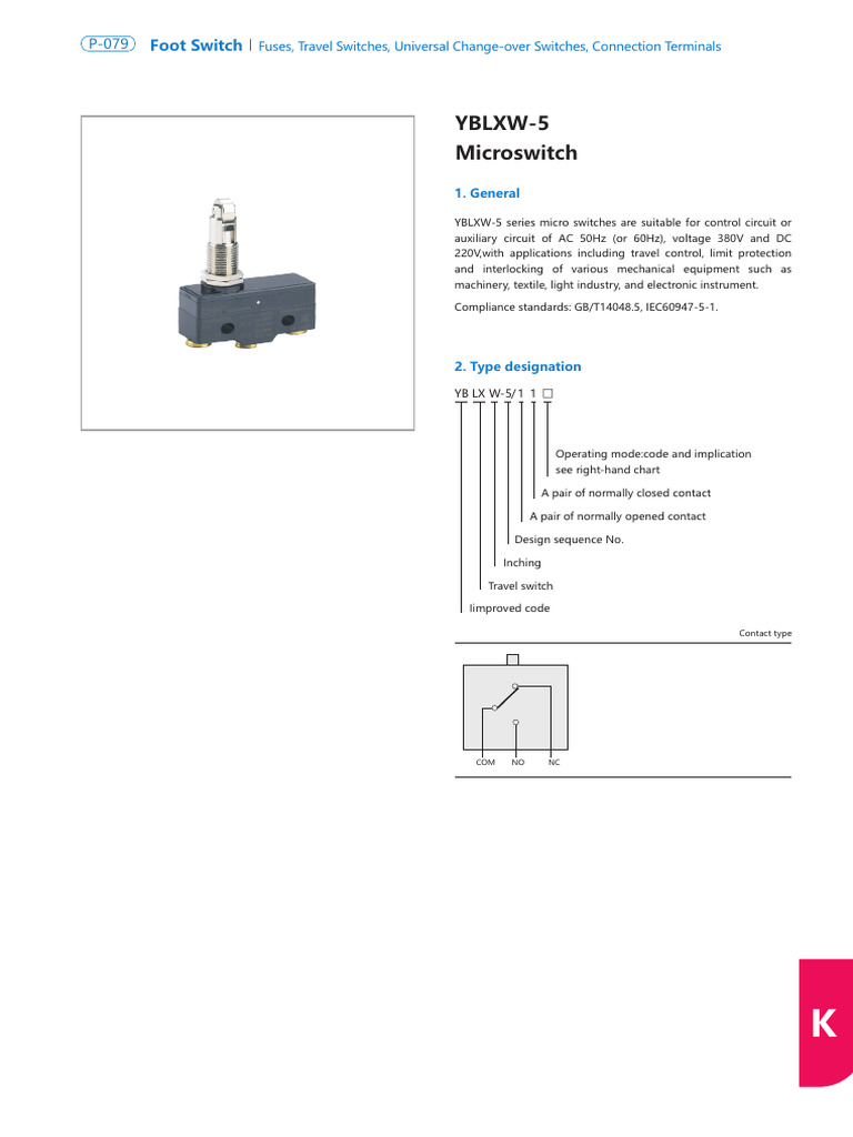 Datasheet YBLXW-5 | PDF | Switch | Fuse (Electrical)