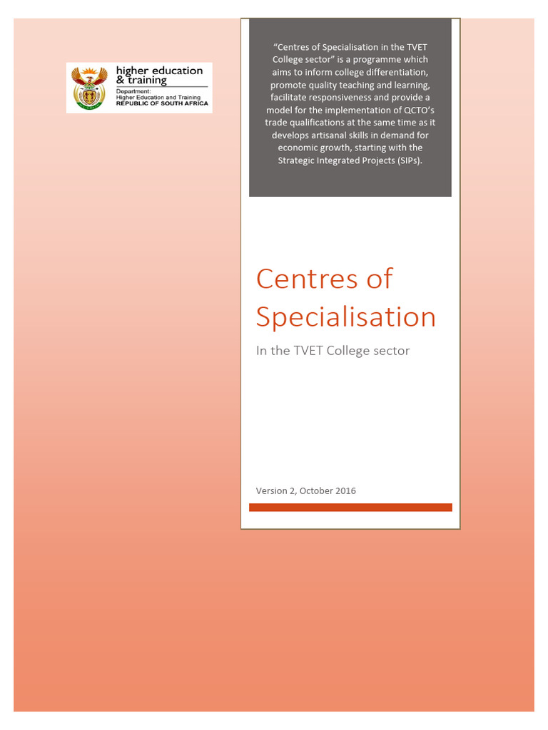 Centeres of Specialisaiton in The TVET College Sector | PDF ...