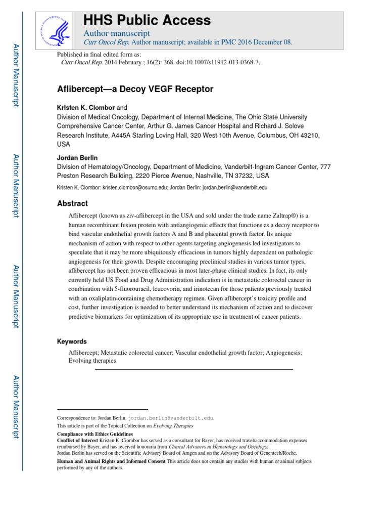 Aflibercept - Aflibercept-A Decoy VEGF Receptor | PDF | Angiogenesis ...