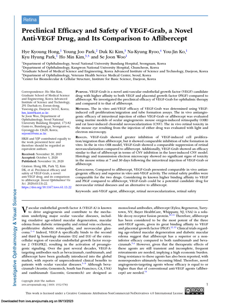 Aflibercept - Preclinical Efficacy and Safety of VEGF-Grab, A Novel ...
