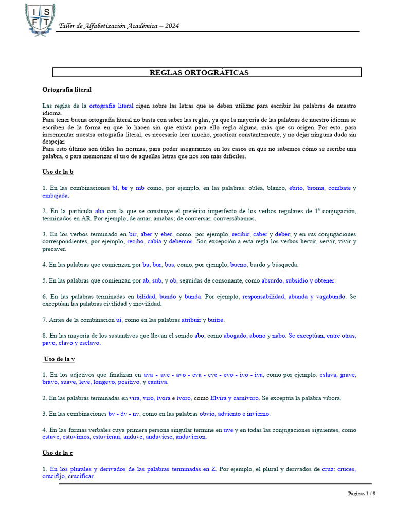 TAA 2024 REGLAS ORTOGR FICAS Docx | PDF | Mecánica del lenguaje | Lingüística