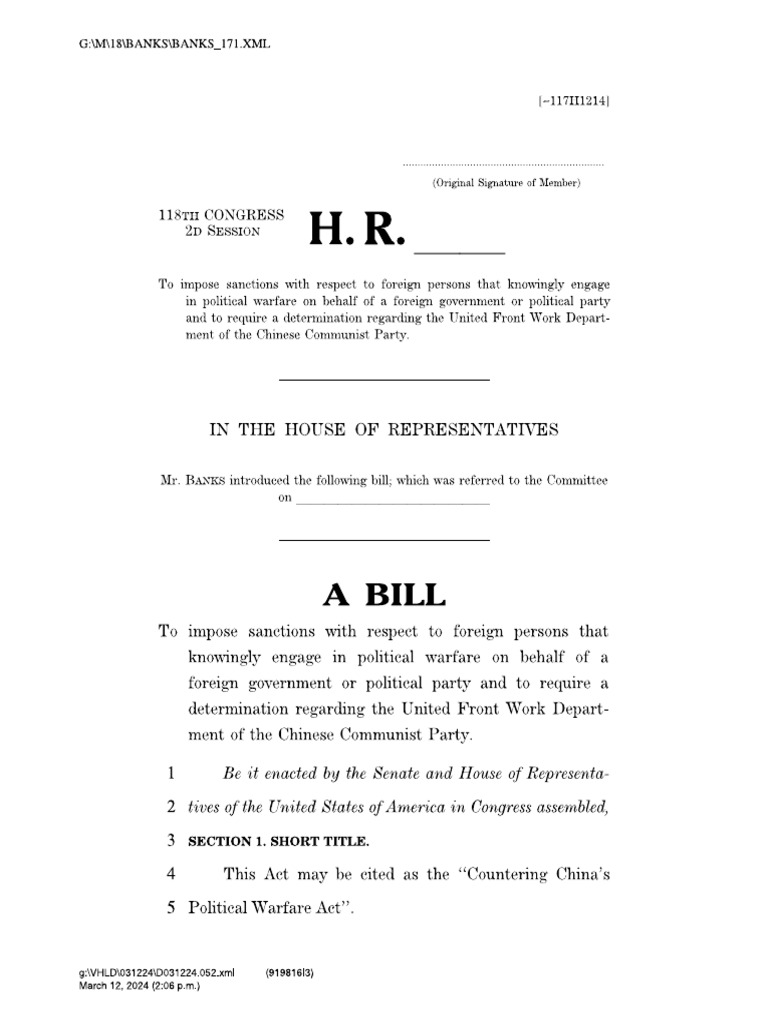 Countering CCP Political Warfare Act | PDF