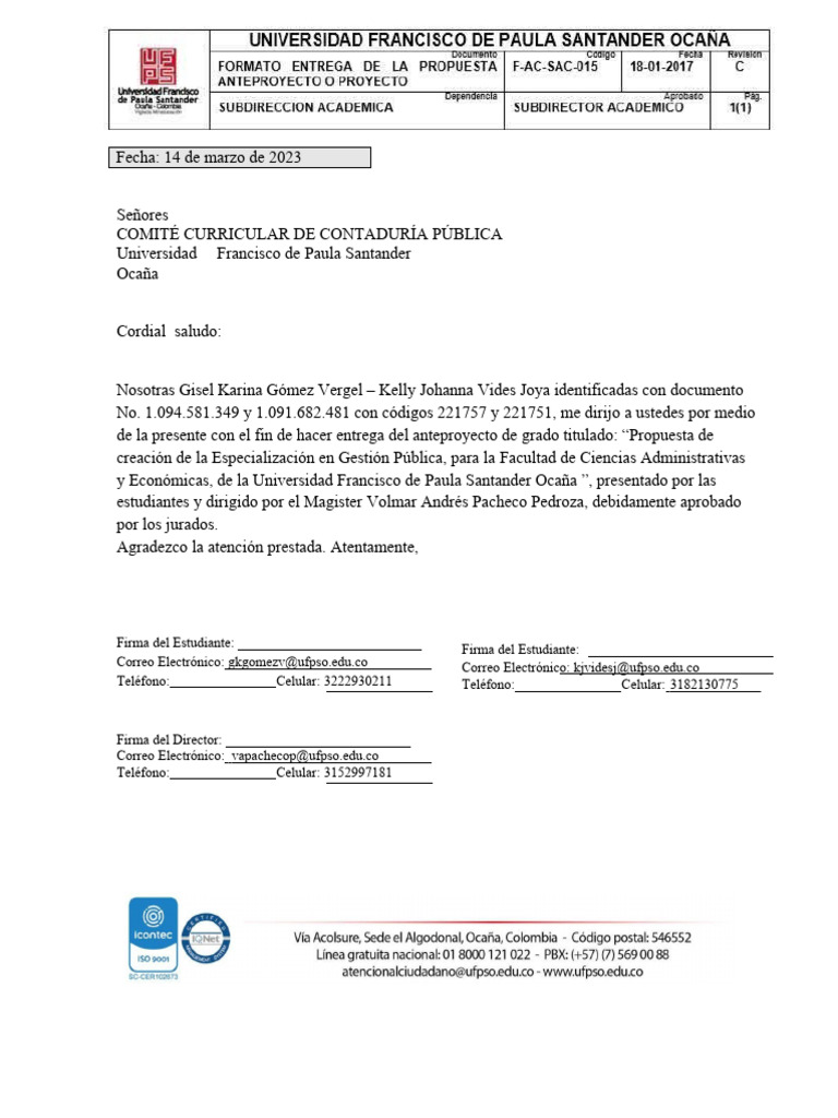 FORMATO 015 Co | PDF