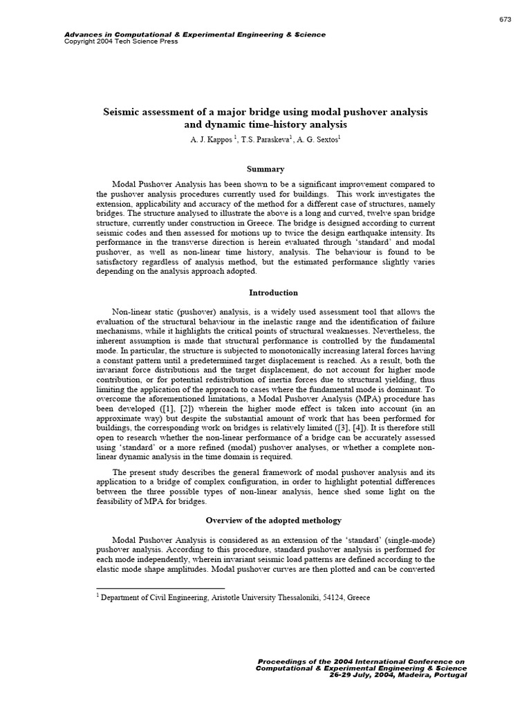 Seismic Assessment of A Major Bridge Using Modal Pushover Analysis and ...