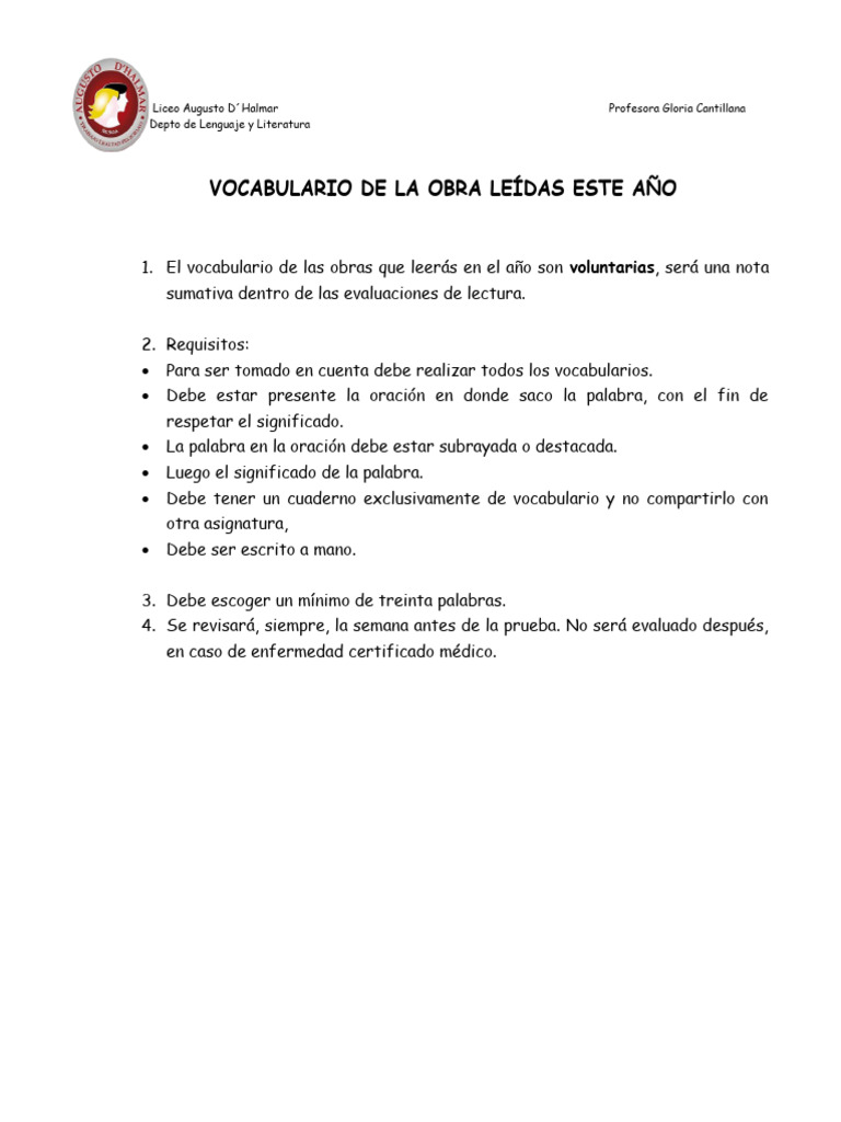 Vocabulario de La Obra Literarias | PDF | Artes del Lenguaje y ...