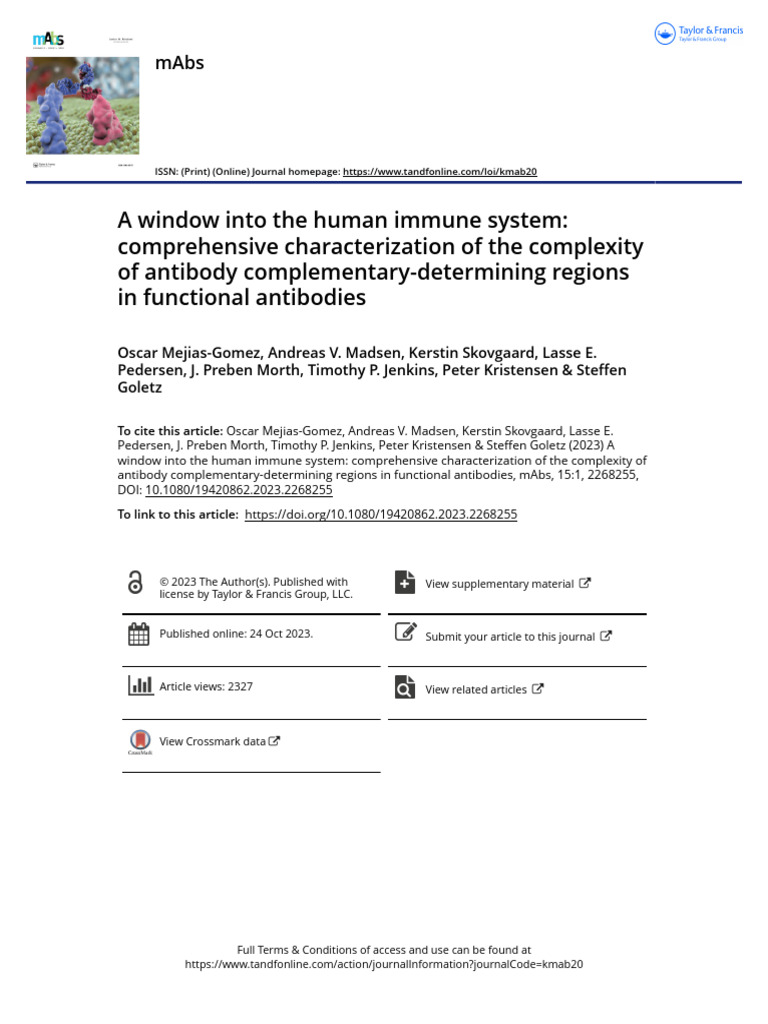 CDRs - A Window Into The Human Immune System Comprehensive Characterization of The Complexity of ...