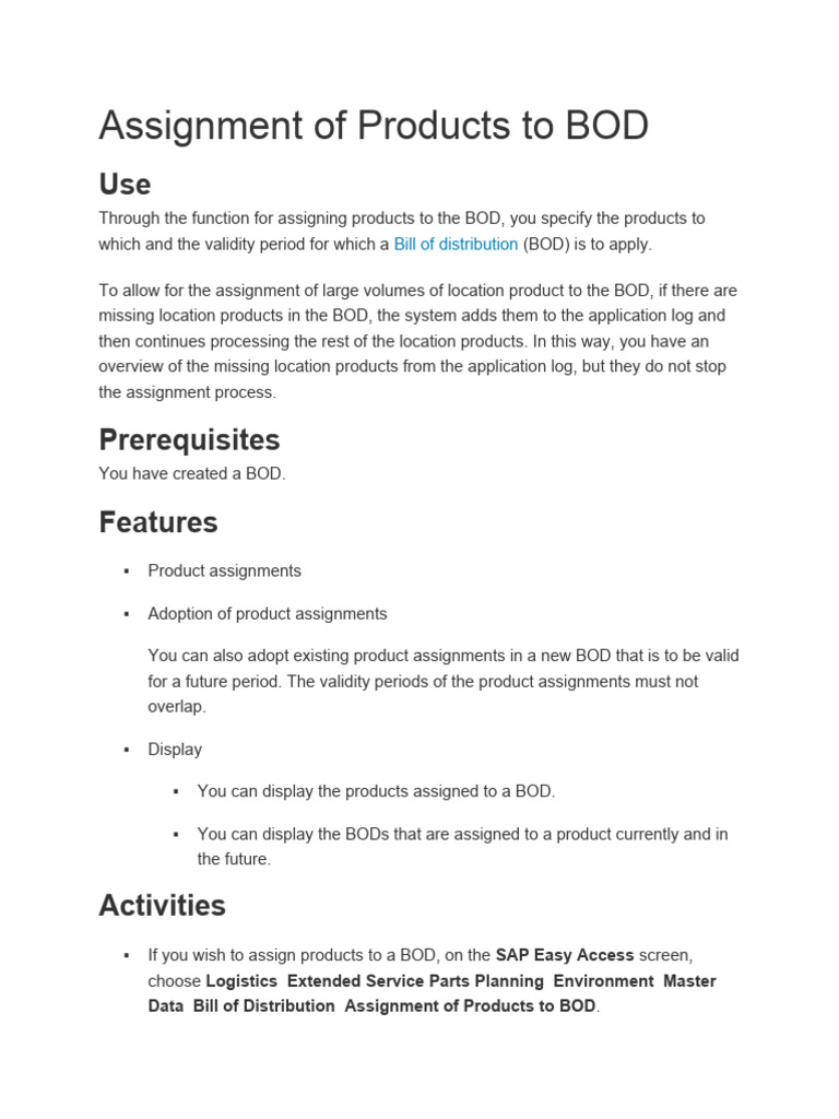 09 Assignment of Products To BOD | PDF